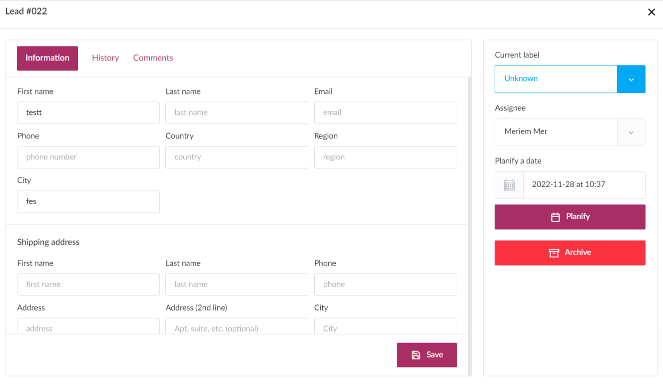 COD manager sections : the Leads section